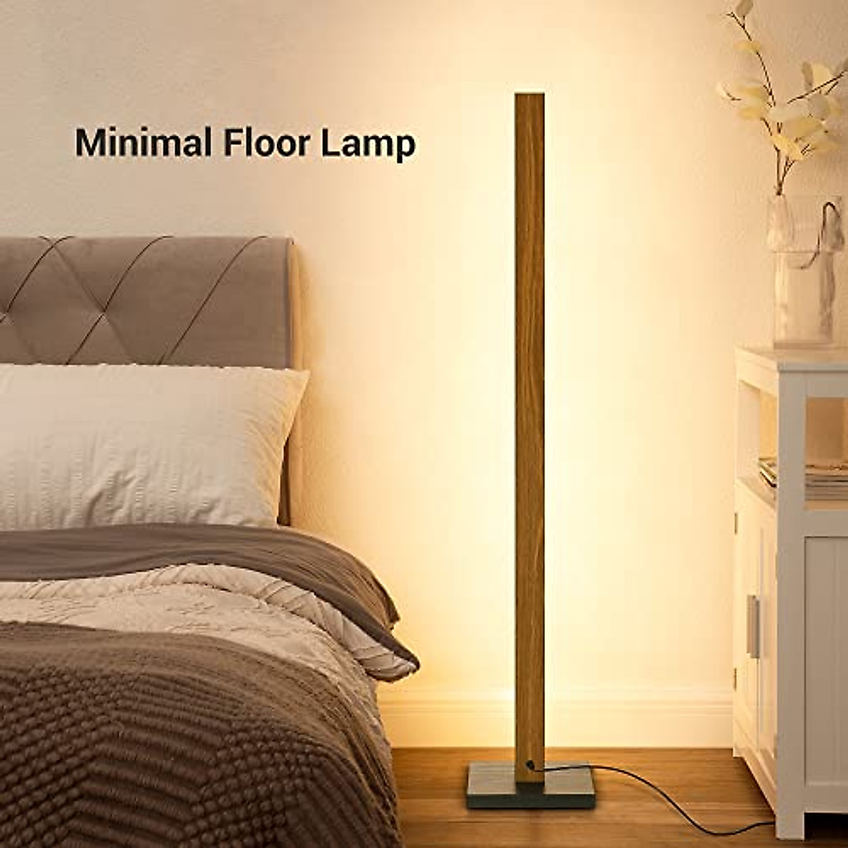 EDISHINE Wooden Corner Floor Lamp, Sleek Dimmable LED Atmosphere Lamp, Minimalist Standing Mood Lighting for Living Room, Bedroom, Studio, Office, 3000K Warm Light, 46"