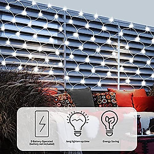 BSGlobal 3 X D Battery Operated Net Lights, 6.6ft X 9.8ft 200 LED Mesh Lights Remote 8 Modes, Waterproof Net Lights Outdoor Mesh Lights for Garden Bush Wall House Party Wedding (Cool White)