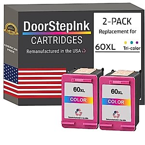 DoorStepInk Remanufactured in The USA Ink Cartridge Replacements for HP 60XL 60 XL 2 Color for PhotoSmart C4780 C4795 C4680 C4650 D110 D110a DeskJet F4480 F4280 F4580 D2530 D2545 Envy 100 111