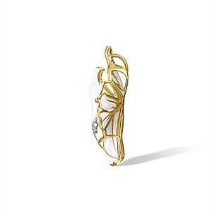 Santuzza 10K Yellow Solid Gold Enamel White Flower Pendant Lily Diamond Dainty Pendant Without Chain for Women