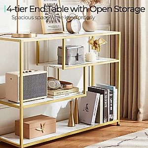 LINSY HOME Console Table, 4-Tier Sofa Tables for Entryway, Narrow Tables with Open Storage Shelves, 39.3” Console Tables for Entryway, Hallway, Sofa, Couch, Living Room, Bar, Kitchen, White Gold