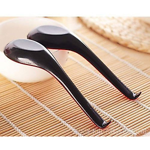 JapanBargain 4623, Set of 2 Soup Spoons wiht Hook Asian Japanese Chinese Wonton Soba Rice Pho Ramen Noodle Soup Spoons, Black/Red Color