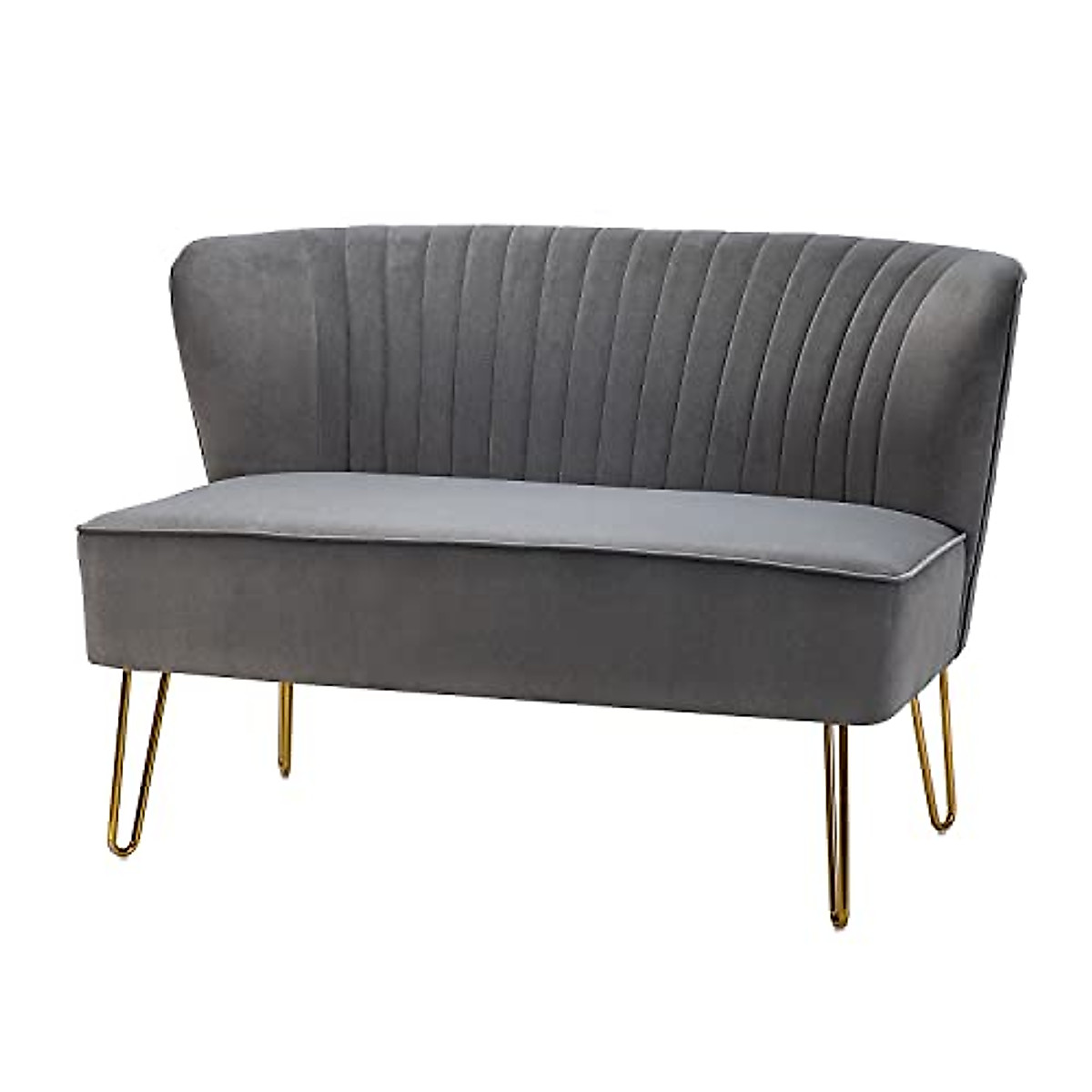 HULALA HOME 45-inch Small Velvet Upholstered Loveseat Sofa, Modern Loveseat Club Couch with Golden Metal Legs, Living Room Tufted Velvet 2 Seater Sofa for Apartment Small Spaces (Grey)