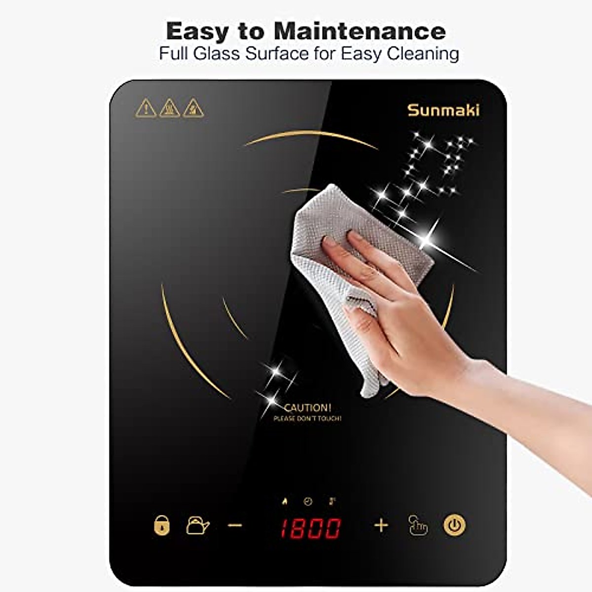 Sunmaki Induction Cooktop, Induction Hot Plate with LED Display, 1800W Countertop Burner Portable Black Crystal Glass Surface 10 Temperature 9 Power Setting &3H Timer for Cooking