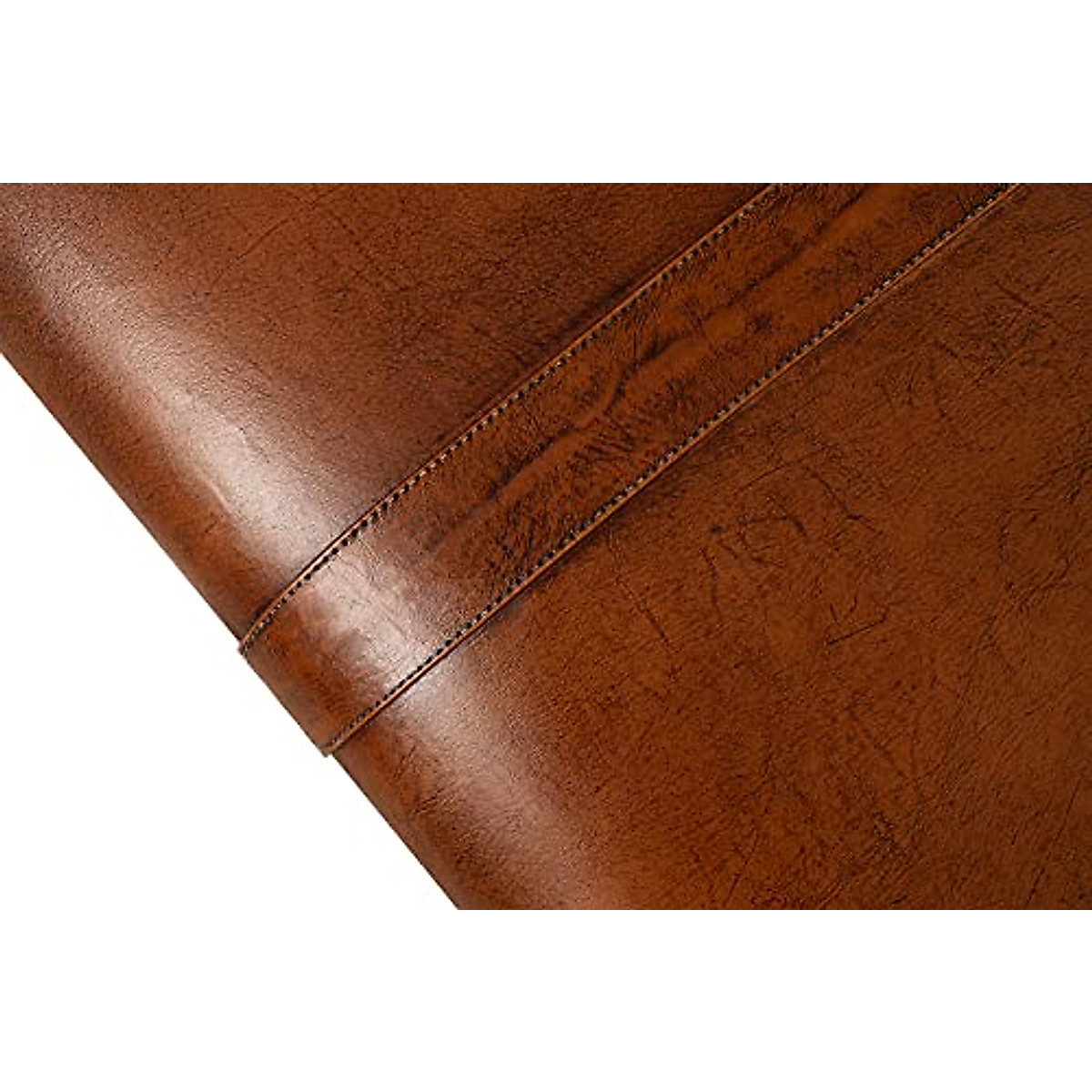 Mid Century Modern Wooden Bench - Leather Bench, Entrance Bench, Foyer for Entryway With Genuine Leather Cushion - Aesthetic Rustic Bedroom, Living Room, Kitchen Window Bench - Brown 48" x 16" x 18"