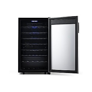NewAir 20” Wine Refrigerator – 50 Bottle Wine Cooler, Single Zone Freestanding Wine Fridge in Stainless Steel, Wine Chiller with Adjustable Racks and Exterior Digital Thermostat for Kitchen and Bar