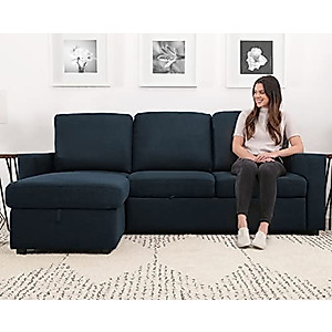 Abbyson Living Newton Sectional Sofa Bed - Upholstered, Reversible Chaise, Pull Out Couch, Navy Blue