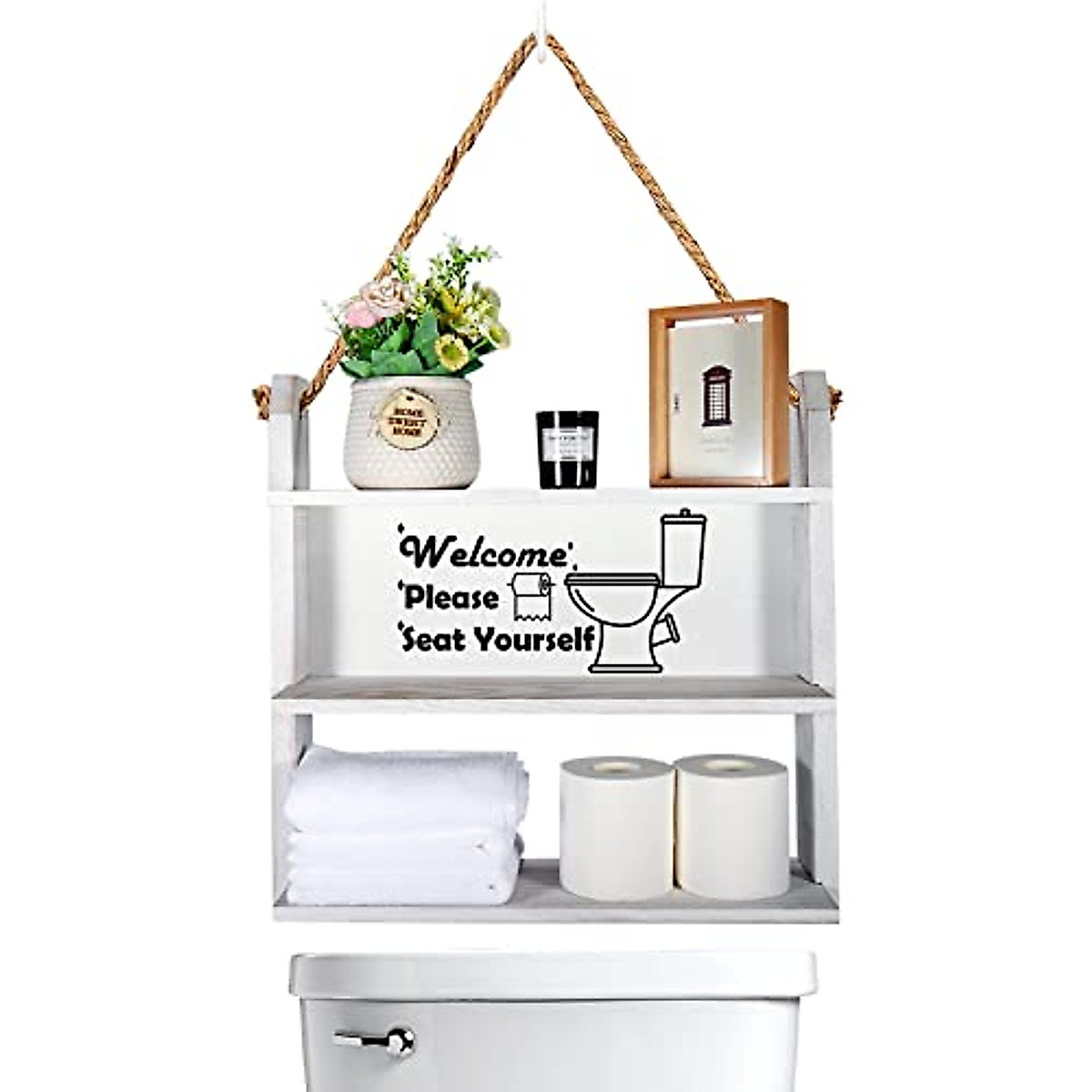 Bathroom Shelves Over Toilet, 3 Tier Toilet Top Organizer Wall Wooden Hanging Shelf for Bathroom Organizer Toilet Paper Holder Storage, Bottles Organizer, Restroom Organiser Rack (Seat&Bath)