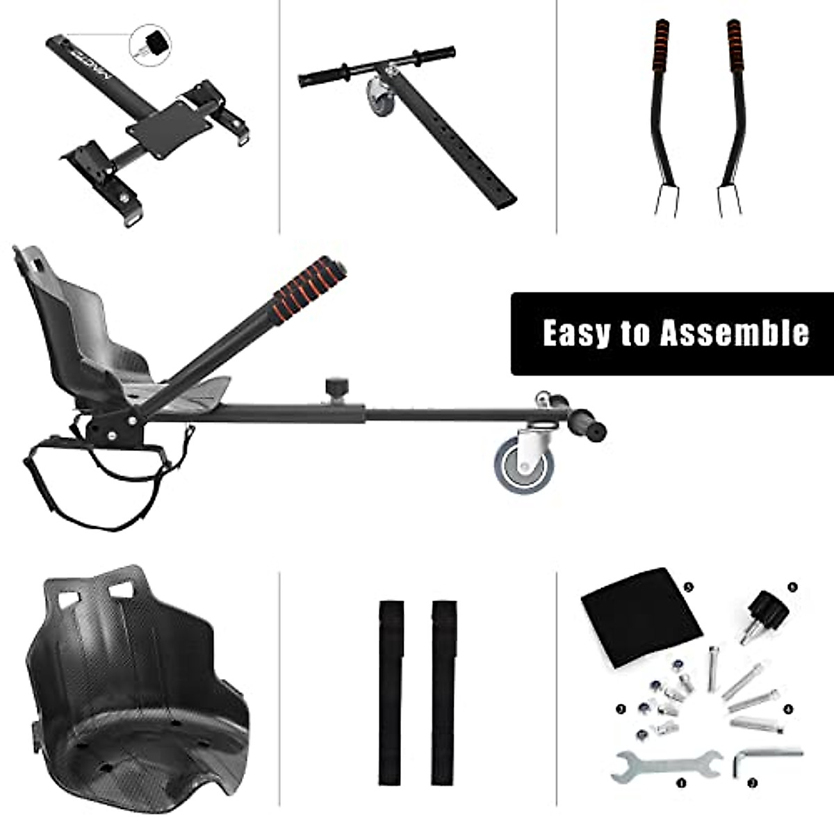 mingto Hoverboard Seat Attachment Go Kart Accessories Adjustable Frame HoverKart for 6.5" 8" 10" into Self Balancing Scooter - Ideal for Kids&Adults