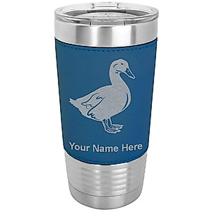 LaserGram 20oz Vacuum Insulated Tumbler Mug, Duck, Personalized Engraving Included (Faux Leather, Blue)