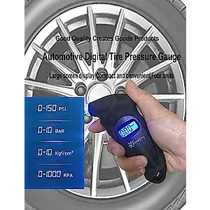 PINKJOY Digital Tire Pressure Gauge 150 PSI, 4 Settings, Tire Gauge for Car, Truck, Motorcycle, Bicycle with Backlit LCD and Non-Slip Grip (Black)