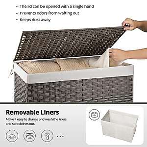 OIAHOMY Extra Large Storage Basket with Lid, 42.3 Gallon (160L) Blanket Basket with Removable Liner Bag, Wicker Basket with Handle, Foldable, Handwoven Basket for Bedroom, Living Room, Grey