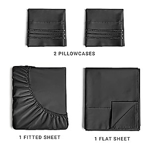 Queen Size Sheet Set - Breathable & Cooling Sheets - Hotel Luxury Bed Sheets - Extra Soft - Deep Pockets - Easy Fit - 4 Piece Set - Wrinkle Free - Comfy - Black Bed Sheets - Queens Sheets – 4 PC