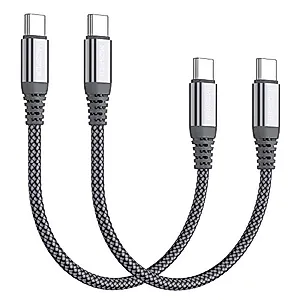 Short USB C to USB C 60W Cable(2 Pack 0.5Ft),USB Type C Fast Charging Nylon Braided Cord Compatible with Android Samsung Galaxy S23/S22/S21/S21+/S20+ Ultra, Note 20/10 Ultra, Air 2020, iPad Pro,Google