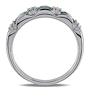 2 4/5 CT Emerald Shape Simulated Green Emerald & White Cubic Zirconia Half Eternity Wedding Engagement Band Ring in 14K White Gold Plated 925 Sterling Silver (2.80 Cttw) Ring Size - 11