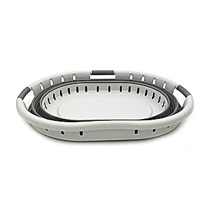 SAMMART 25L (6.6 gallon) Collapsible Plastic Laundry Basket - Foldable Pop Up Storage Container/Organizer - Portable Shopping Basket - Space Saving Hamper (Oval set of 2, Dark Grey)