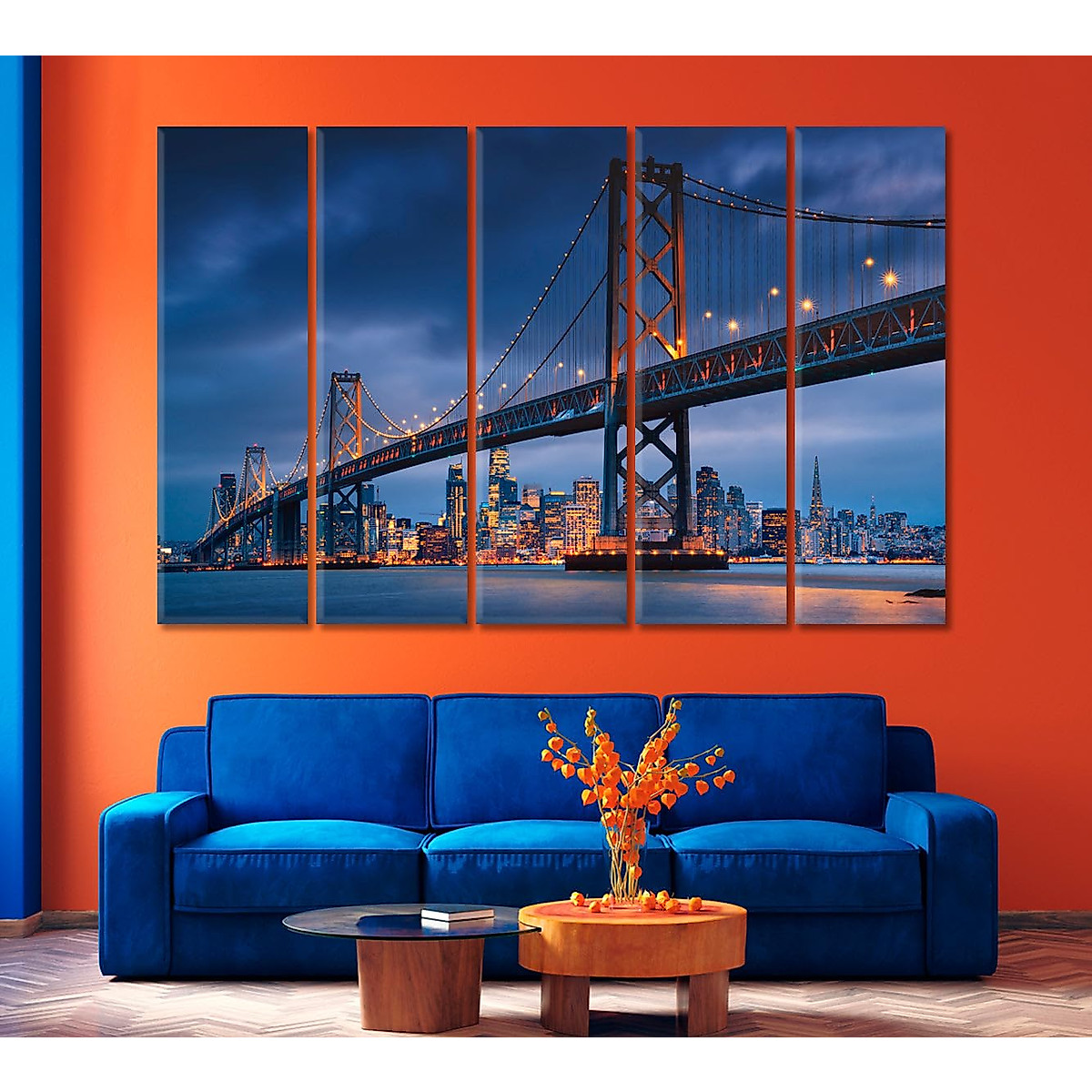 Downtown San Francisco with Oakland Bridge USA Canvas Print 1 Panel / 36x24 inches