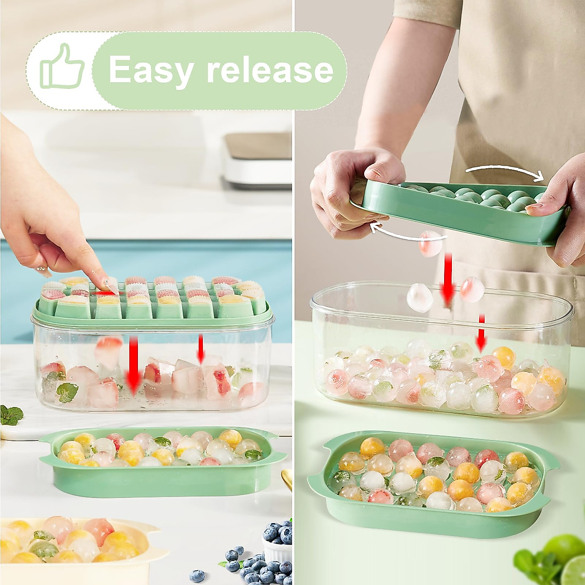 Spectabilis Small Ice Cube Molds & Trays Set for Freezer with Lids and Bin, Easy-Release Ice Molds for Whiskey, Cocktails, Coffee, Water Reusable and Perfect for Camping, BBQs, and Outdoor Adventures.