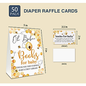 Yuansail Book Request For Baby Shower, Honeycomb Bumble Bee Themed baby cards books for,Party Favors For Baby Showers Game Cards, 1 Sign & 50 Cards Per Pack – (bb013-book)