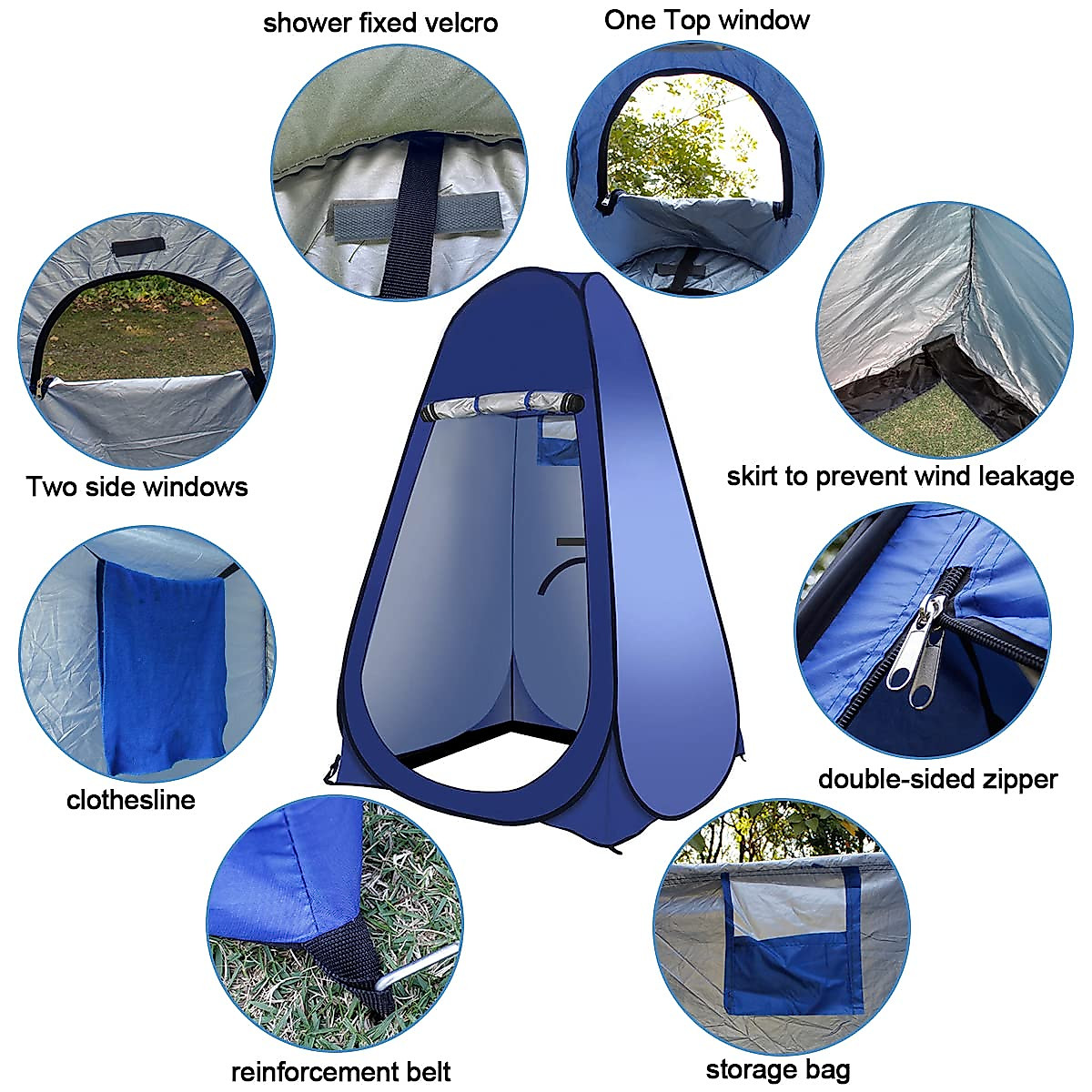 Petgin Pop Up Tent Upgrade Privacy Shower Tent Portable Outdoor Sun Shelter for Toilet Camping Biking Beach-Blue