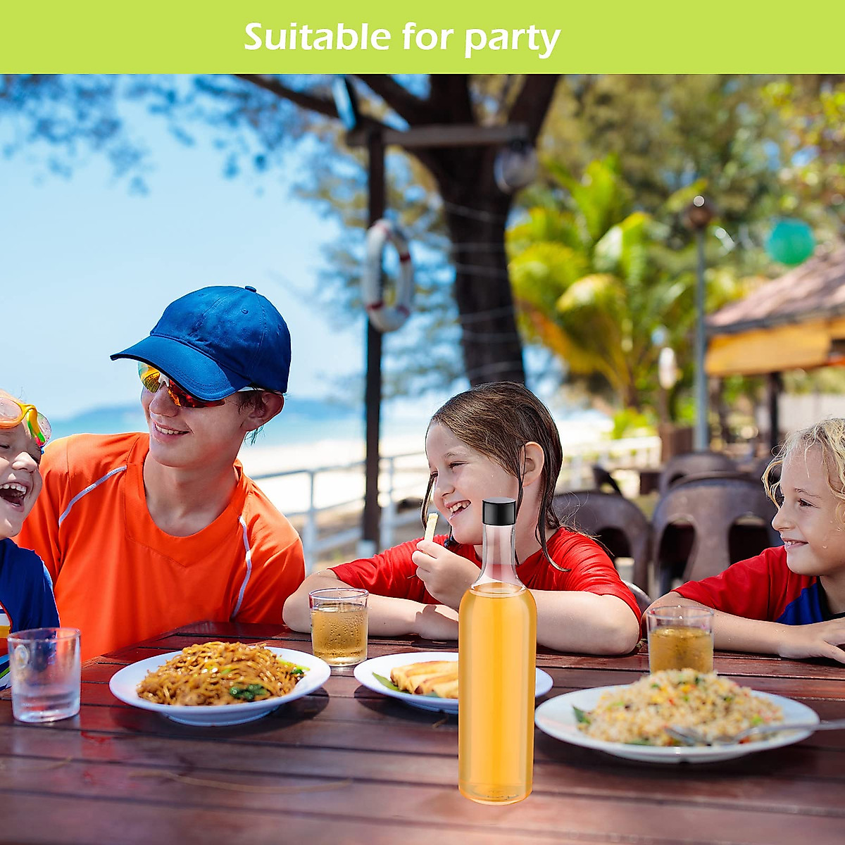 24 Pcs Long Neck Plastic Bottles with Pourer 25 oz Empty Clear Wine Bottles Plastic Liquor Bottles Plastic Pour Bottles with 24 Pourers for Home Party Bar Kitchen