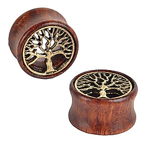 Oasis Plus Tree of Life Organic Wood Flesh Tunnels Double Flared Ear Stretcher Saddle Plugs Gauge 16mm 5/8"
