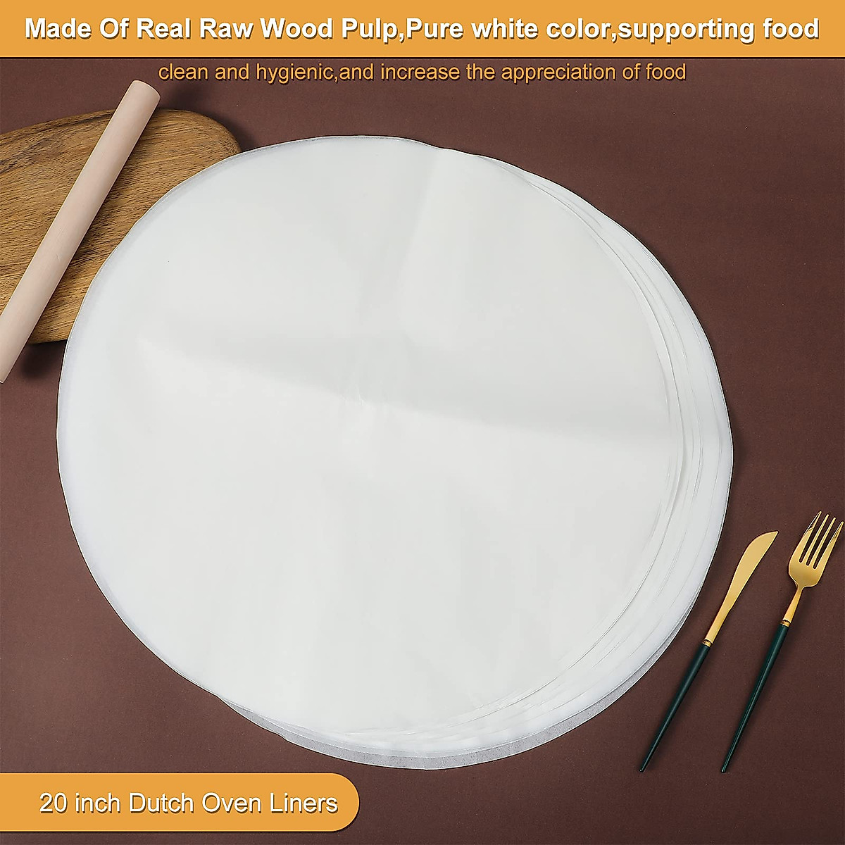 Round Parchment Paper 20 Inches Dutch Oven Liners Disposable White Baking Paper for Cake Pan, Air Fryer, Steamer, BBQ Party, Cakes, Pizza, Meats and Vegetables (40 Pieces)