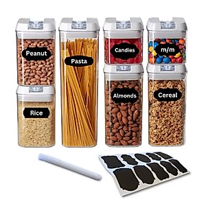 Generic Food storage hernetic container set, BPA free. For dry and fresh food, set of 7 pieces - leak proof, liner for better kitchen storage organization, WHITE