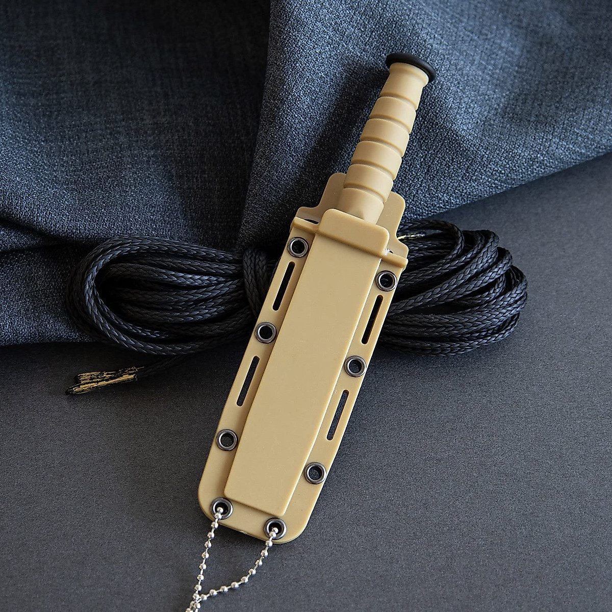 ASR Tactical Serrated Fixed Blade Outdoor Camping Wearable Neck Knife With Sheath, 6", Tan