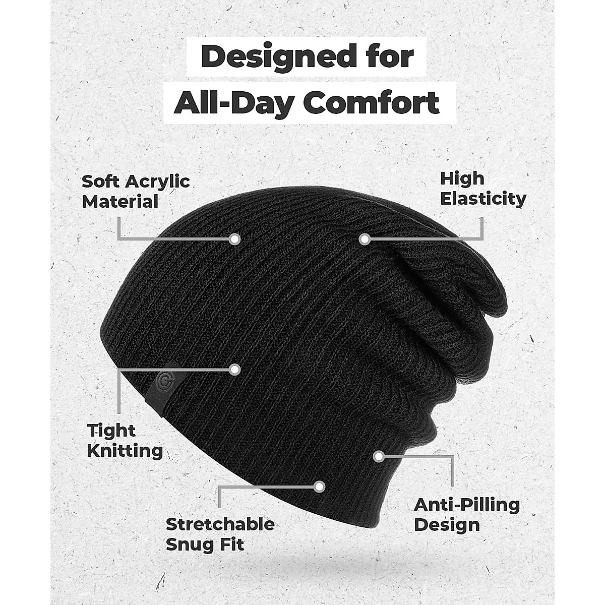 Revony Long Ribbed Beanie - Soft, Warm & Cozy - Perfect Winter Beanie for Men & Women Black