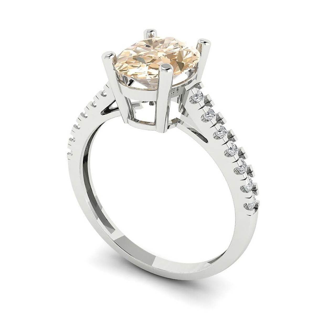 Clara Pucci 2.81 ct Oval Cut Solitaire W/Accent Natural Brown Morganite Art Deco Bridal Wedding Statement ring 18K White Gold Size 6.5