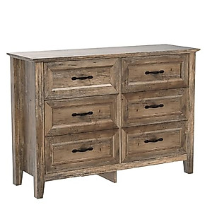 LINSY HOME Dresser for Bedroom, Long Dresser with 6 Drawers, Wood Chest of Drawers with Metal Handles, Ideal for Living Room, Entryway and Hallway
