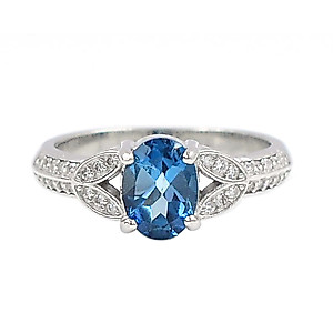 925 Solid Silver Natural London Blue Topaz 8X6 MM Oval Cut December Birthstone Statement Unisex Proposal Ring For Love and Friendship Gift (Rhodium Plated Silver, 6)