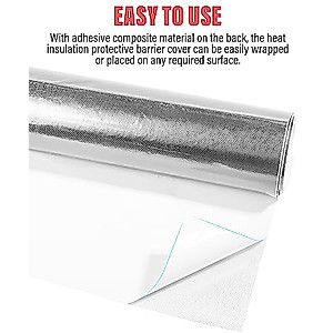 YAKEFLY 12“x24” Aluminized Heat Shield Mat,Aluminized Heat Shield Adhesive Backed Heat Barrier Insulation Wrap,Adhesive Backed Aluminized Fiberglass Heat Shielding Mat for Car (Silver)