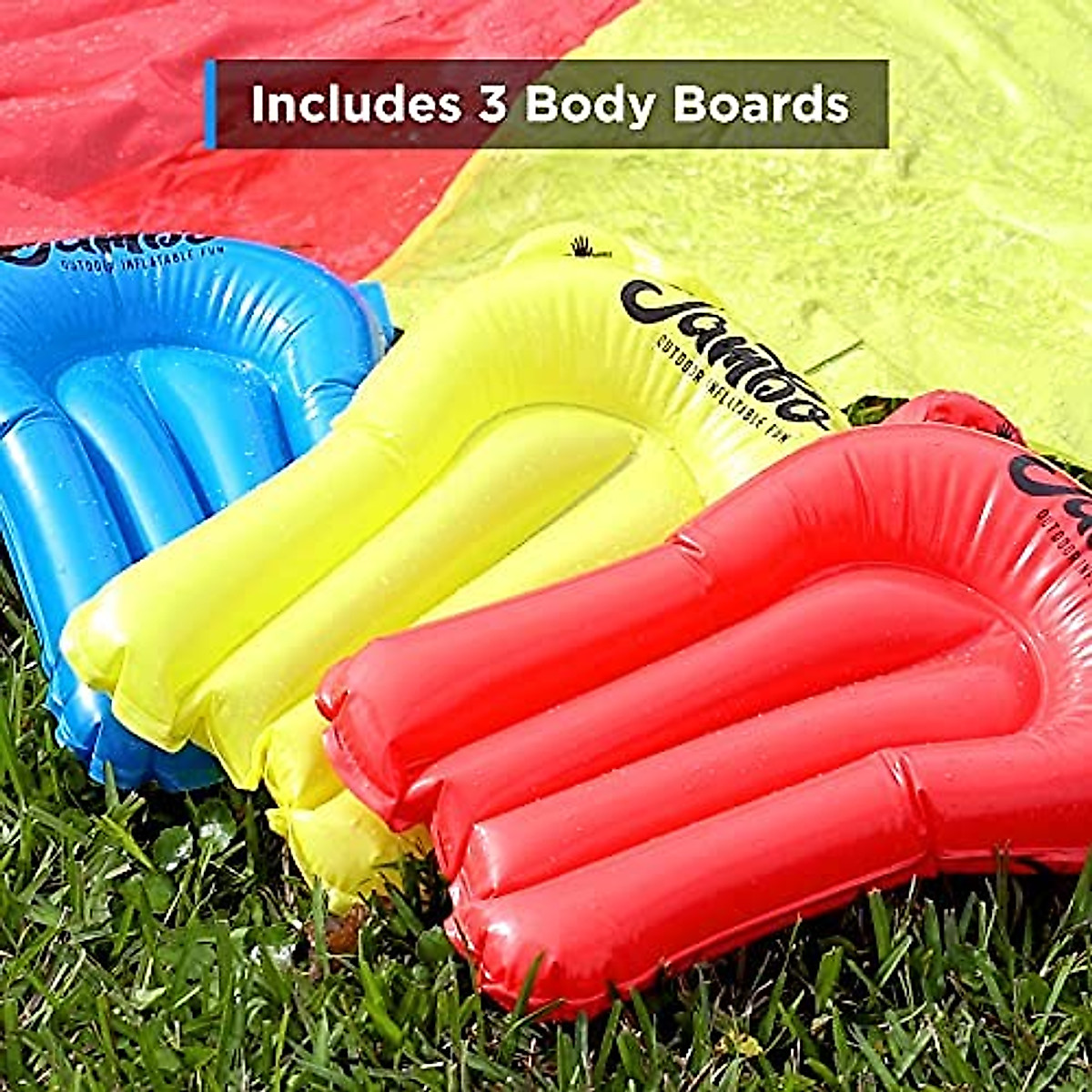 Jambo XL Premium Slip Splash and Slide with 3 Bodyboards, Heavy Duty Water Slide with Advanced 3-Way Water Sprinkler System, Backyard Waterslide Outdoor Water Toys n Slides for Kids…