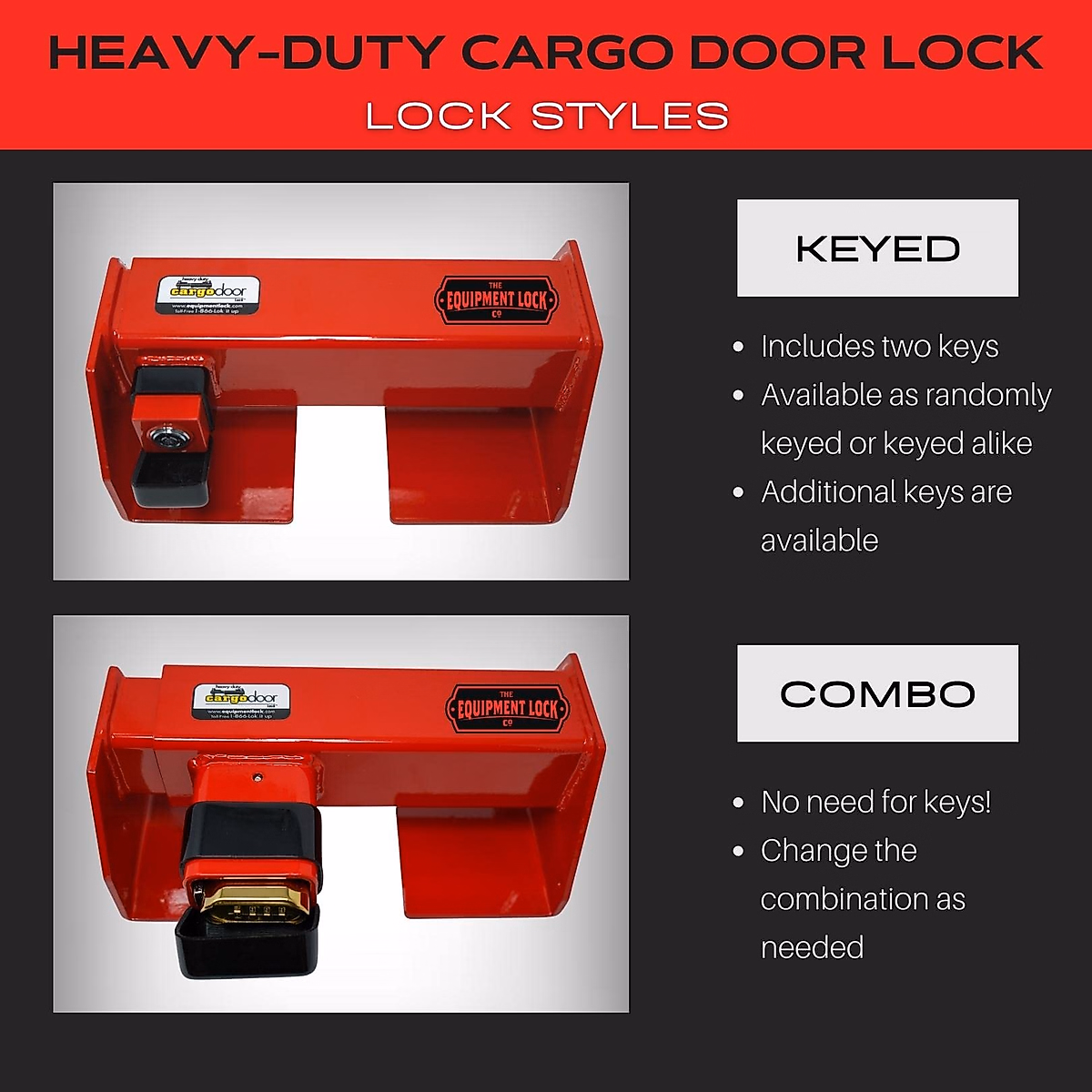 Equipment Lock HDCDL Combination Version - Steel Heavy Duty Cargo Door Lock - Truck Accessories & Storage - Maximum Security Door Padlock - For Semi Trailer Trucks & Containers - Red