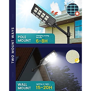 Lovus 3000W LED Solar Street Light Outdoor, 300000LM Commercial Solar Flood Security Light Dusk to Dawn with Motion Sensor, 6000K Solar Parking Lot Lights for Wall, Pole, ST1000-086