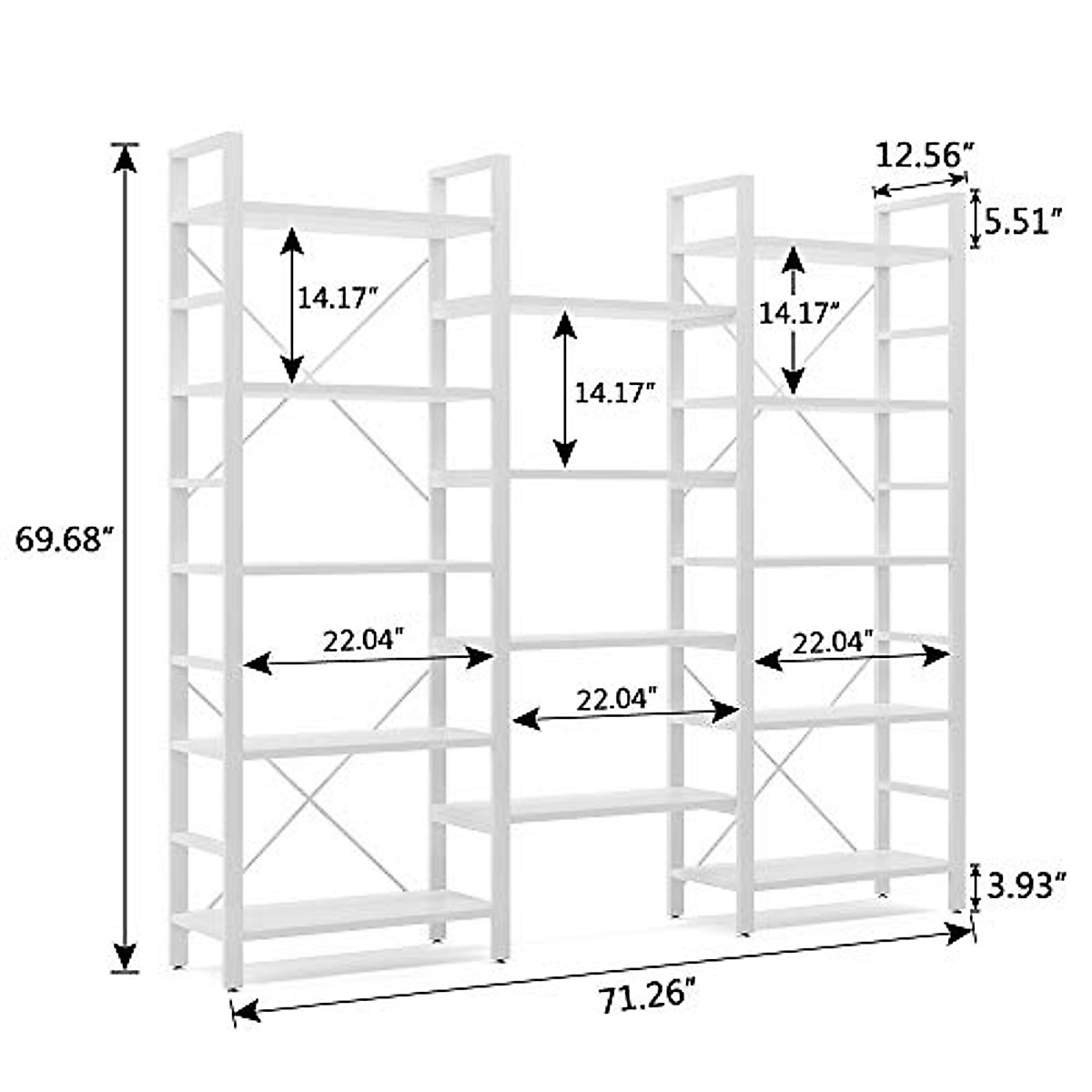 Tribesigns Triple Wide 5-Shelf Bookcase, Etagere Large Open Bookshelf Vintage Industrial Style Shelves Wood and Metal bookcases Furniture for Home & Office, All White