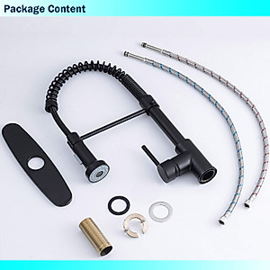 DJS Kitchen Faucets with Pull Down Sprayer Matte Black -【Dual Mode Setting】Single Handle 1 or 3 Holes Commercial Spring Kitchen Sink Faucet with Deck Plate for Farmhouse RV Vessel Basin