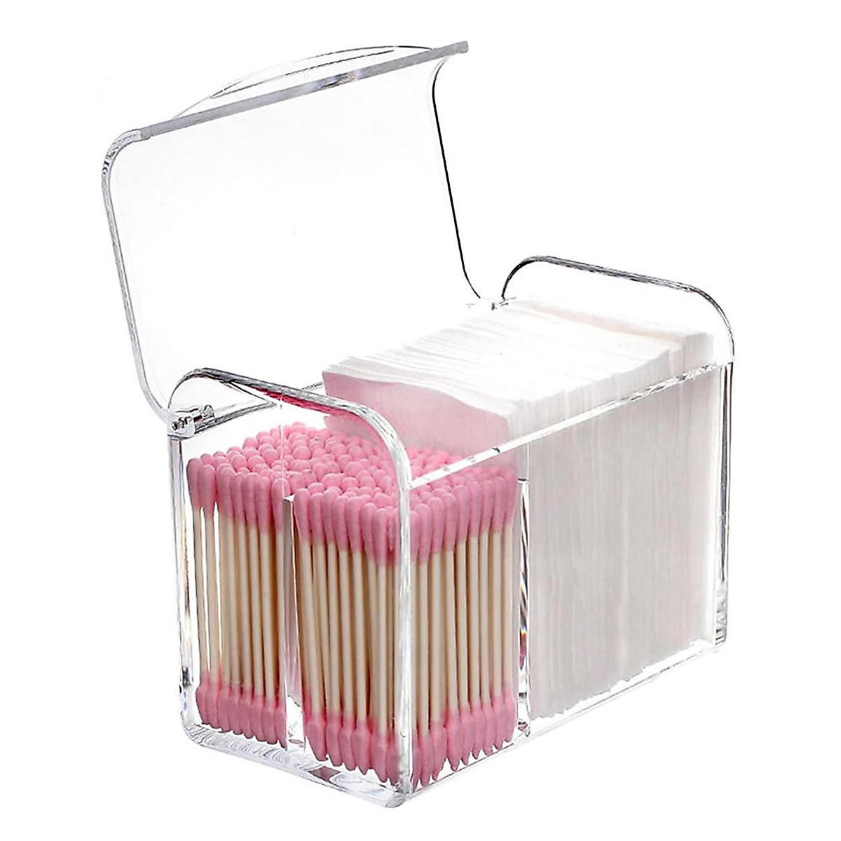 ulafbwur Cotton Swab Organizer Transparent Swab Box 3-grid Acrylic Cotton Swab Holder with Lid Neat Dustproof Storage Solution for Q-tips Jewelry Transparent