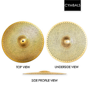 Low Volume Cymbal Pack, Quiet Cymbal Set 14''/16''/18''/20'' (5 Pcs, Matte Golden) | FREE Cymbal Bag included