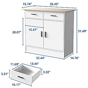 Cozy Castle Kitchen Buffet Storage Cabinet with Doors, Drawers and Flexible Shelf, Buffet Table Sideboard for Kitchen, Entryway, Dining Room,White