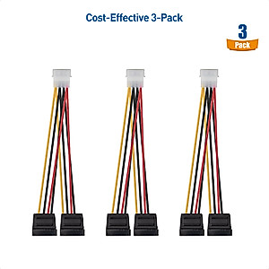 Cable Matters 3-Pack 4 Pin Molex to Dual SATA Power Y-Cable Adapter- 6 Inches