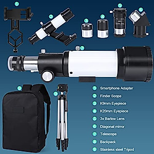 occer Telescopes for Adults Kids Beginners - 70mm Aperture 400mm Telescope FMC Optic for View Moon Planet - Portable Refractor Telescope with Adjustable Tripod Finder Scope Phone Adapter