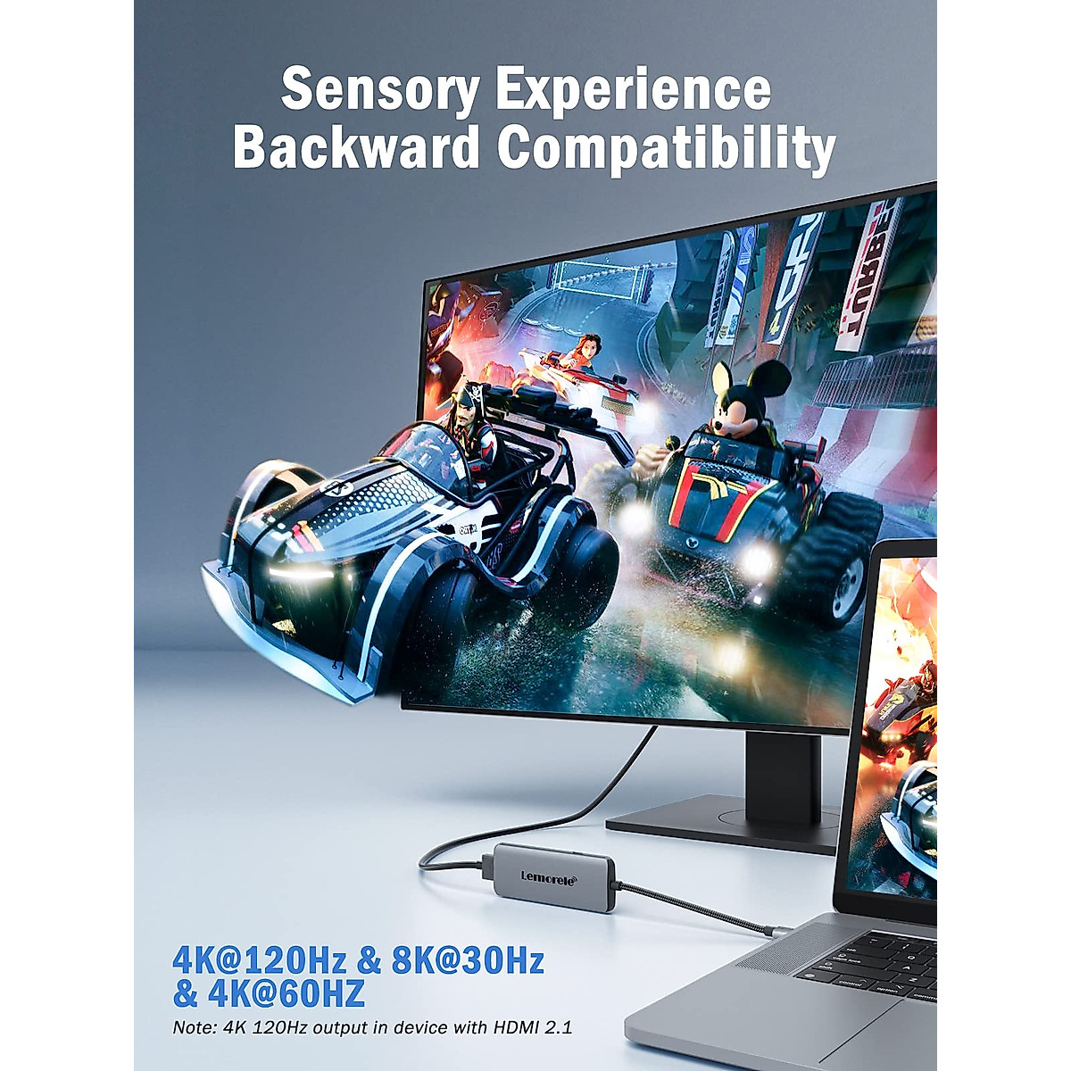 USB C Hub 4K 120Hz, Lemorele USB-C Multiport Adapter 5-in-1 w/HDMI 8K@30Hz, 100W PD, 2 USB 3.0, USB C 3.0 Data Port for MacBook Pro/Air M1, iPad Pro/Air M1/Mini, Surface Pro, XPS, Game Devices