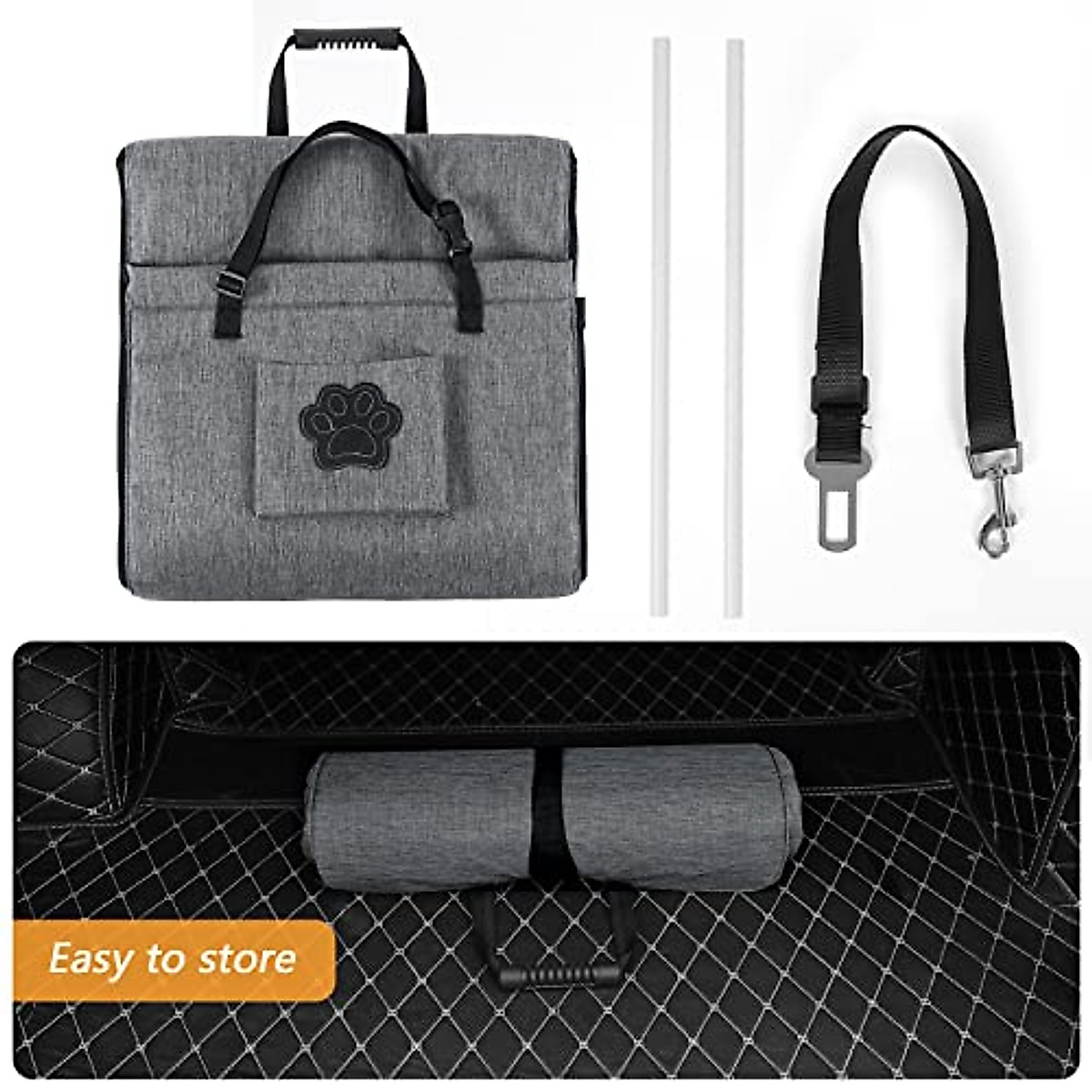 Dog Car Seat for Pet Travel with Waterproof Pad, Half seat Dog Hammock,Harness Hook, Breathable Mesh, and Adjustable Backseat Safety Belt, Small, Medium, Large Size