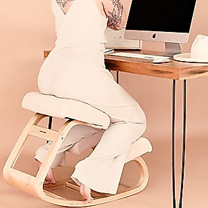Sleekform Ergonomic Kneeling Chair - Home Office Rocking Desk Stool for Active Sitting - White Comfortable Cushions Wood