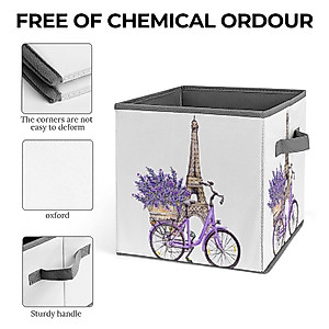 GemGam Collapsible Storage Bins for Shelves Clothes Closet Lavender Eiffel Tower Fabric Storage Containers Box with Double Handles Decorative 11 Inch Spring Bicycle