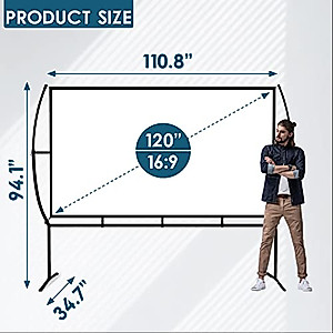Projector Screen, 120 Inch Projector Screen and Stand, Portable Outdoor Projector Screen with Stand, Foldable Outdoor Movie Screen, 4K HD 16:9 Projection Screen with Carrying Bag