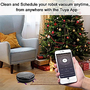 Luby Robot Vacuum Cleaner, Vacuum and Mop Robotic Vacuum Cleaner, Wi-Fi Connectivity, Self-Charging, Super-Thin, Quiet, Cleans for Pet Hair, Hard Floors, Low-Pile Carpets, Black